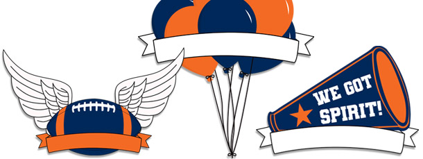 Orange and Navy Blue Football Ribbon Labels Clipart Pack