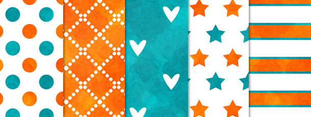 Aqua, Orange, and White Digital Paper Pack